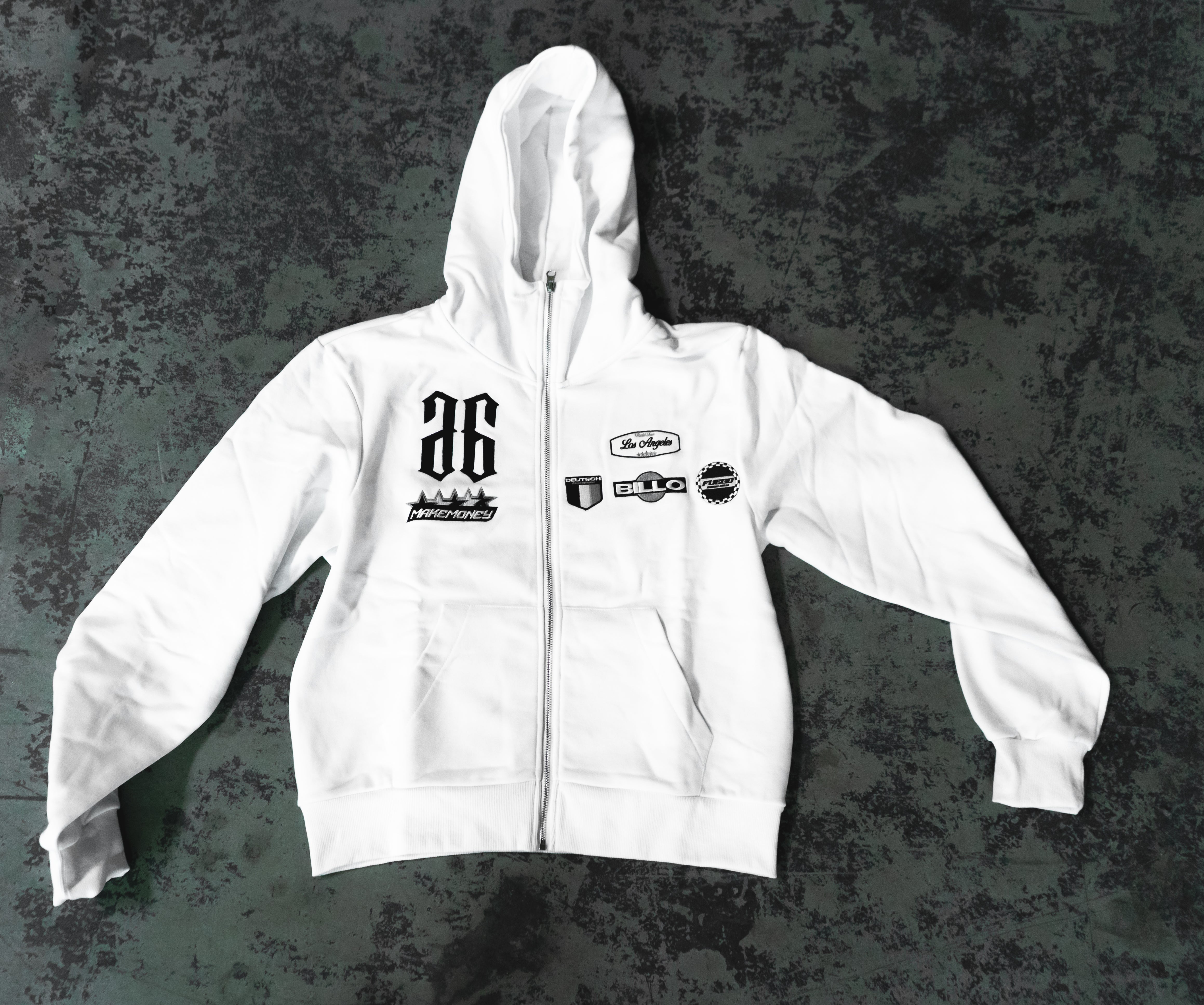 MAKE MONEY STUDIOS RACING JACKET [WHITE-BLK] – Fuego Los Angeles